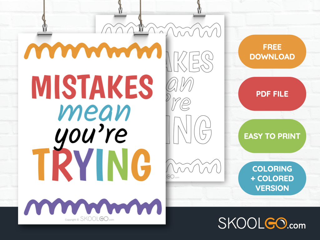 Mistakes Mean You are Trying - Free Classroom Poster - SKOOLGO