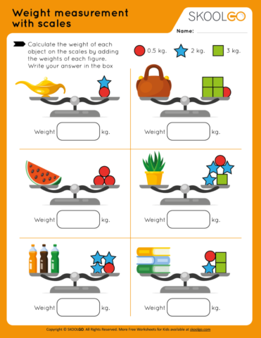 Weight Measurement with Scales - Free Worksheet for Kids by SKOOLGO
