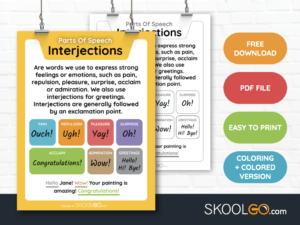 Interjections - Parts Of Speech - Classroom Poster - SKOOLGO