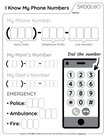 I Know My Phone Numbers - Free Worksheet - SKOOLGO