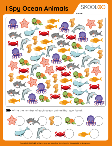 I Spy Ocean Animals - Free Worksheet - SKOOLGO