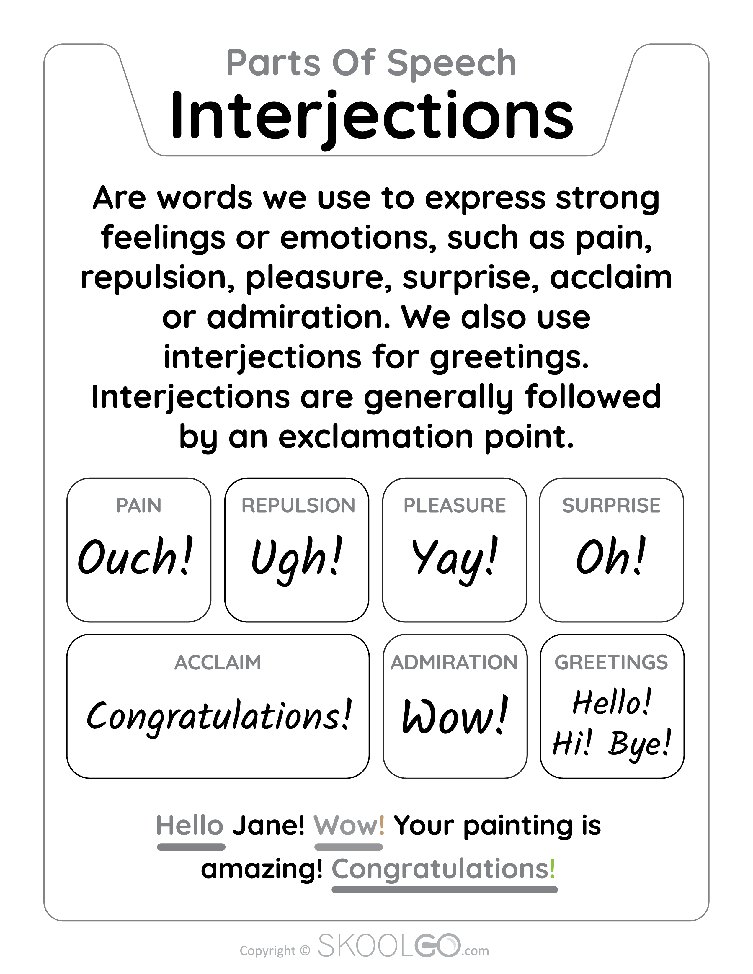 Interjections - Parts Of Speech - Classroom Poster - SKOOLGO Interjections - Parts Of Speech - Classroom Poster - SKOOLGO