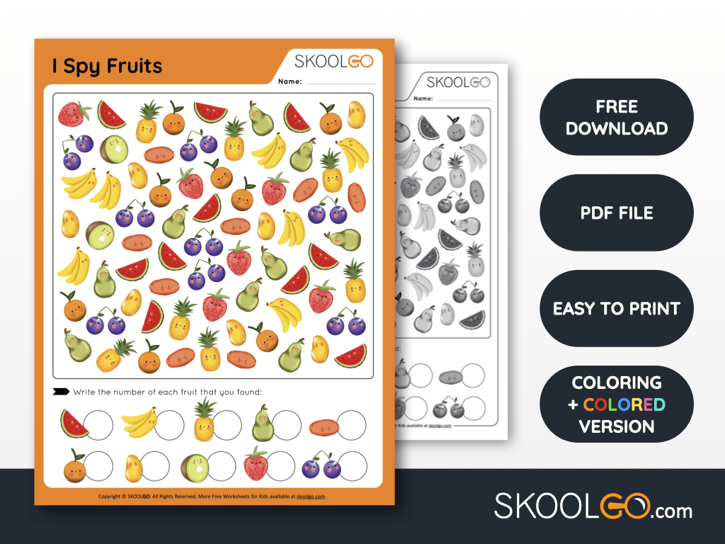 I Spy Fruits - Free Worksheet - SKOOLGO I Spy Fruits - Free Worksheet - SKOOLGO