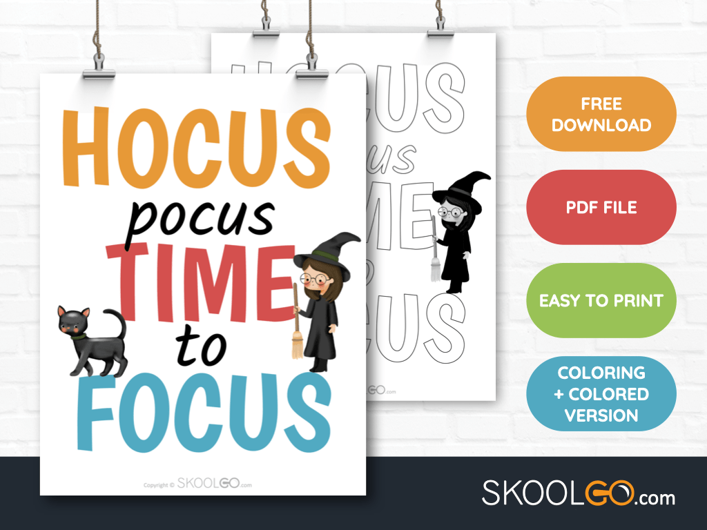 Hocus Pocus Time To Focus - Free Classroom Poster - SKOOLGO
